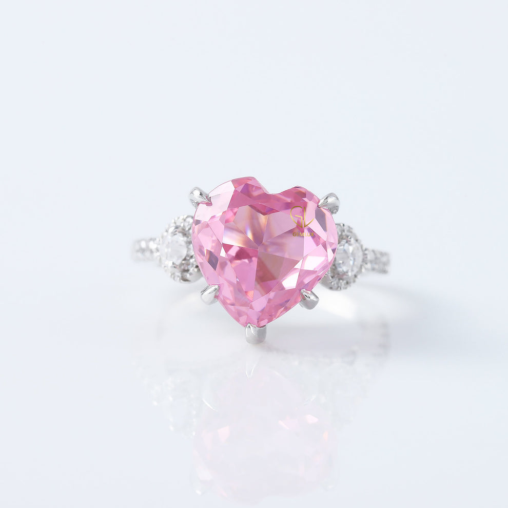 IGI Certified Pink Heart Shape Lab Grown Diamond Hidden Halo Engagemen ...
