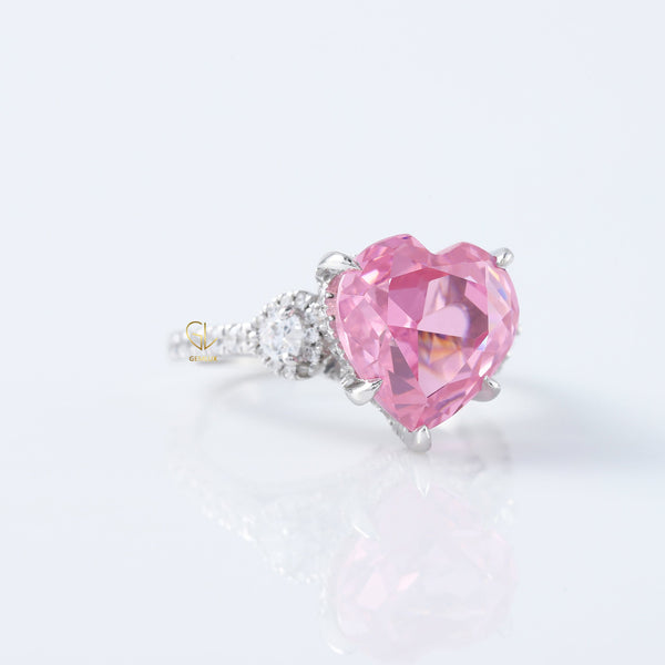 IGI Certified Pink Heart Shape Lab Grown Diamond Hidden Halo Engagemen ...